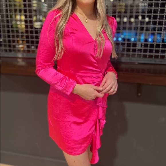 Dresses | Hot Pink Satin Dress | Poshmark